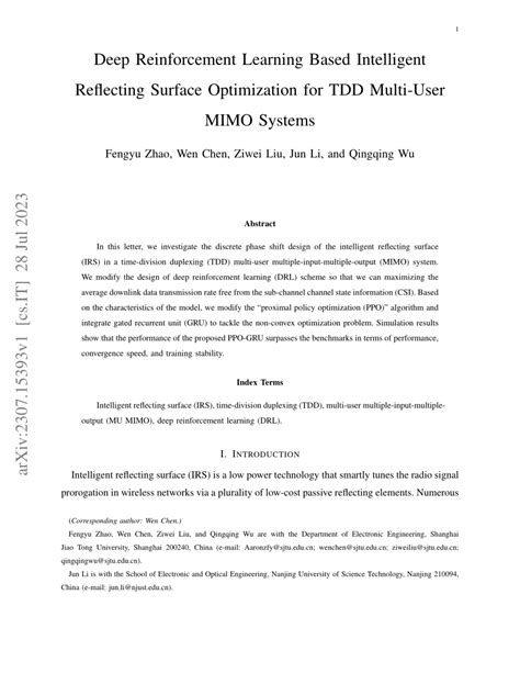 pdf deep reinforcement learning based intelligent reflecting surface optimization for tdd