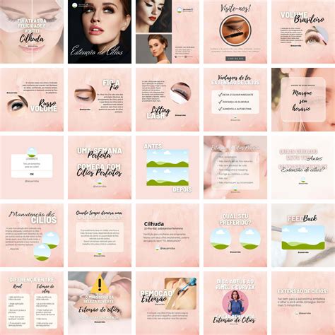 Pack Canva Extensão de Cílios Template Canva 25 Artes Bônus Midas