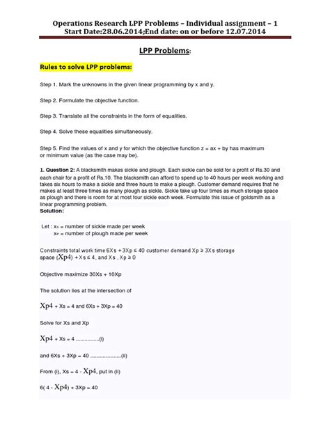 cu lpp problems assignment pdf mathematical optimization applied mathematics