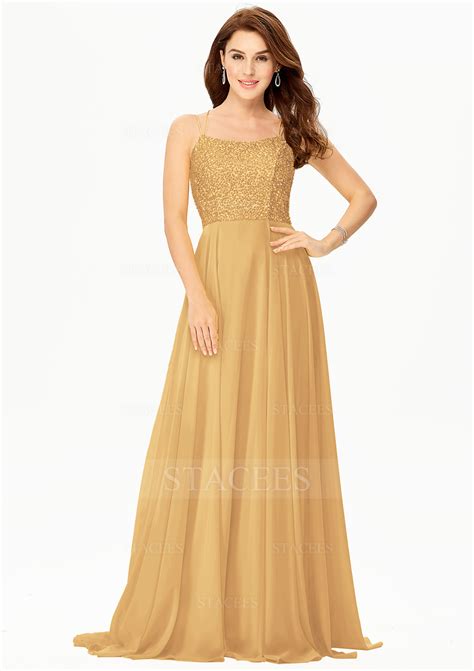 A Line Scoop Neck Chiffon Long Floor Length Prom Dress With Beading