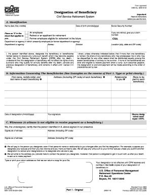 Fillable Online Usaid SF 2808 Designation Of Beneficiary CSRS