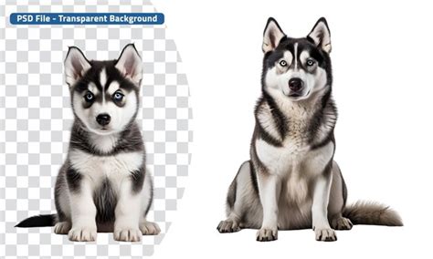 Ensemble De Chiens Husky Sibériens Mignons Chiot Animé Et élégant Husky