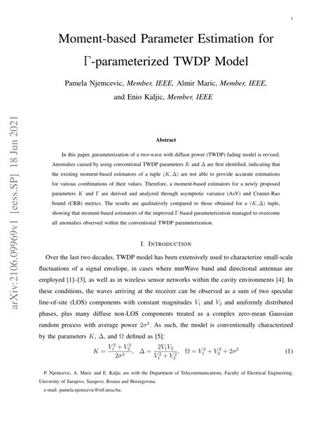 pdf moment based parameter estimation for Γ parameterized twdp model