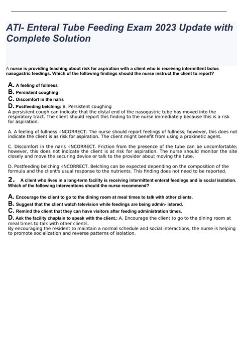 ATI Enteral Tube Feeding Exam 2023 Update With Complete Solution ATI