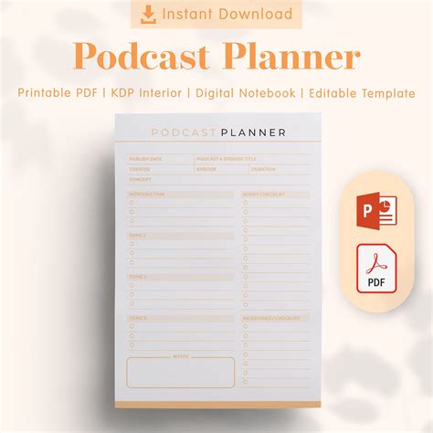Podcast Planner Printable Template KDP Interiors Editable Printable