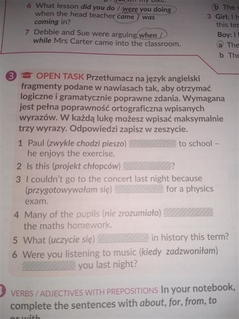 Pomożcie 3 OPEN TASK Przetłumacz na język angielski fragmenty podane w