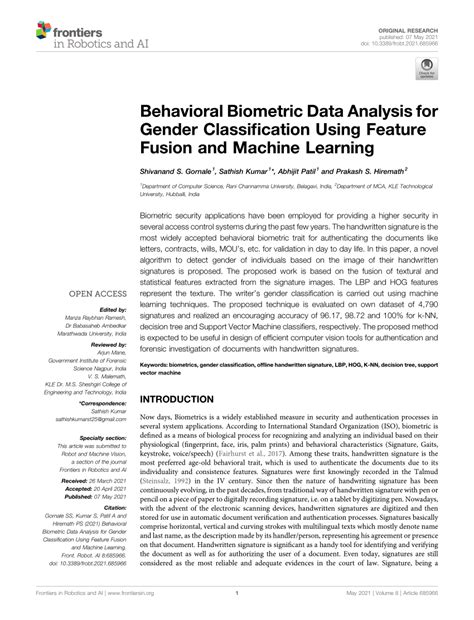 pdf behavioral biometric data analysis for gender classification using feature fusion and