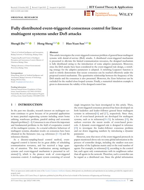 pdf fully distributed event‐triggered consensus control for linear multiagent systems under