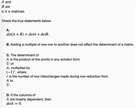 solved a and b are nxn matrices check the true statements