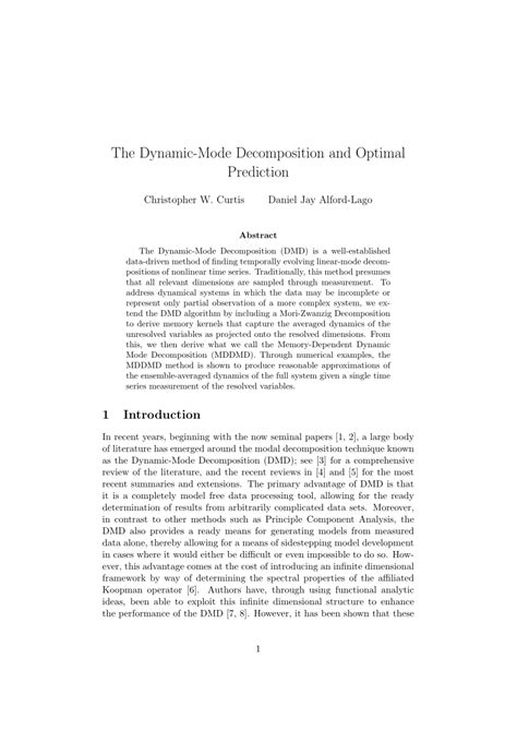 pdf dynamic mode decomposition and optimal prediction
