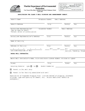 Fillable Online Dep State Fl Application For Class V Well Plugging And