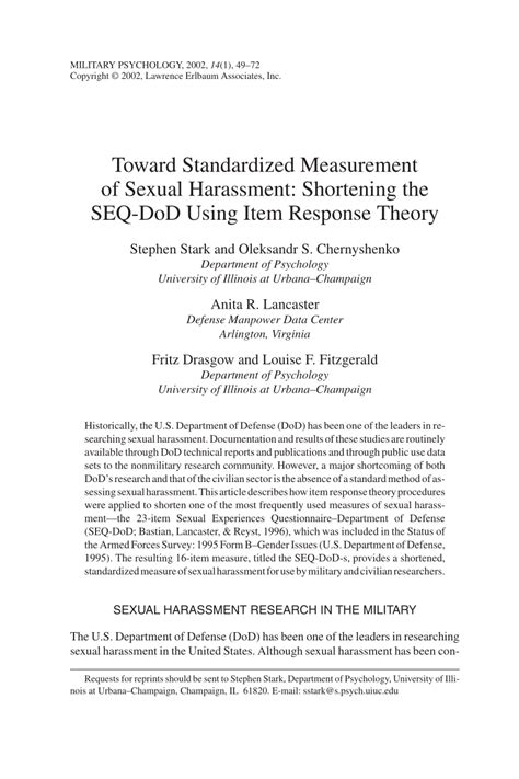 pdf toward standardized measurement of sexual harassment shortening the seq dod using item