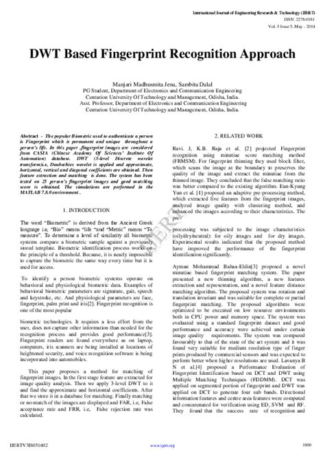 pdf ijert dwt based fingerprint recognition approach ijert journal
