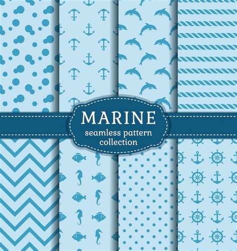 Conjunto De Mar Y Patrones N Uticos Sin Costura Vector Premium