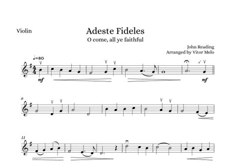 Adeste Fideles O Come All Ye Faithful Violin Arr Vitor Melo