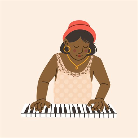 Woman Musician The Girl Is A Pianist A Black Woman In A Hat Plays The