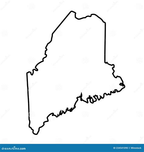Maine Outline Map State Shape USA America Borders Vector Illustration