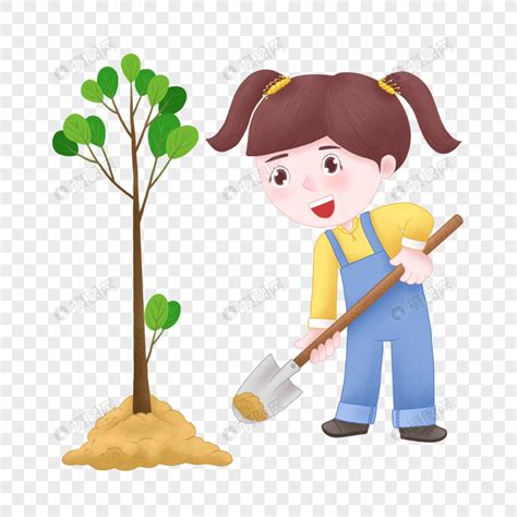 卡通女孩植树节种树元素素材下载 正版素材401676566 摄图网
