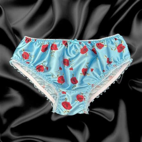 Aqua Floral Frilly Satin Sissy Cdtv Full Cut Panties Briefs Knicker Sizes 18 20 Ebay