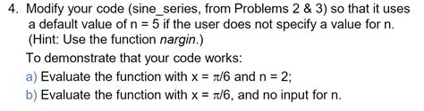 solved 2 write a function m file called sine series that