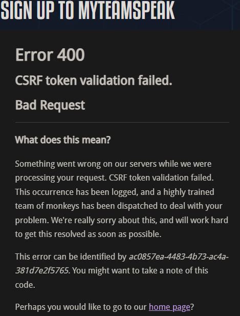error 400 csrf token validation failed bad request general discussion teamspeak