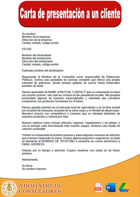 Escribir una carta de presentación a un cliente Formato de ejemplo