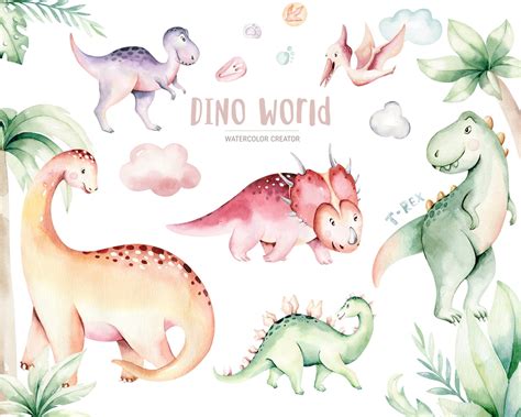 Dinosaurier Aquarell Clipart Grafiken Dino Clipart T Rex Etsy