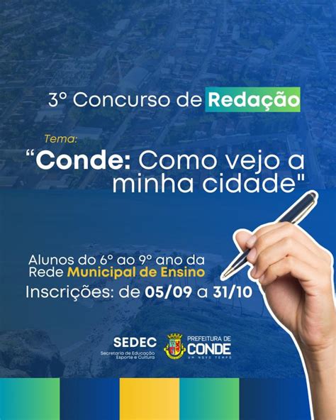 Prefeitura de Conde abre inscrições para Concurso de Redação em