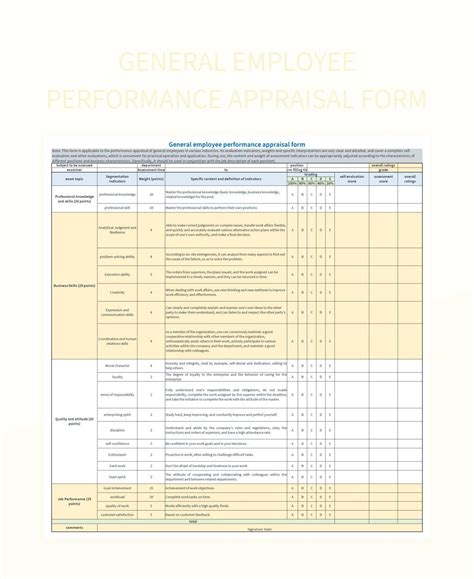 General Employee Performance Appraisal Form Excel Template And Google