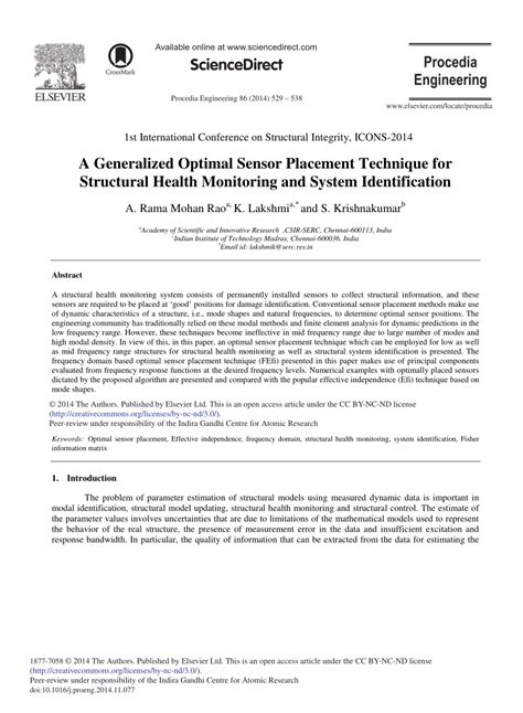 pdf a generalized optimal sensor placement technique for structural health monitoring and