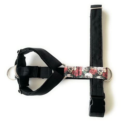 Arnes Para Perro Anti Tirones Negro Rosas Y Calaveras 4GUAUS