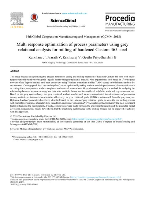 pdf multi response optimization of process parameters using grey relational analysis for