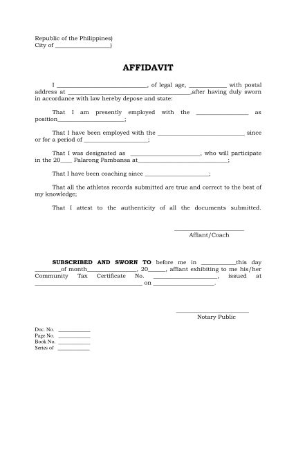 19 Printable Affidavit Sample Philippines Forms And Templates Images