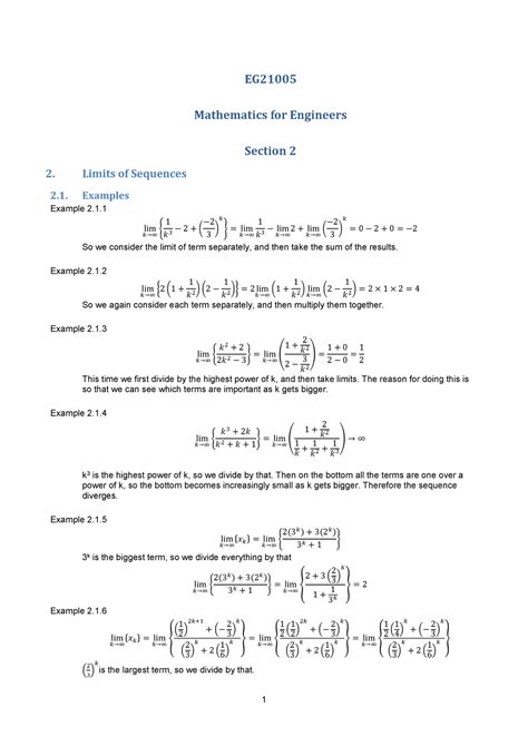 series notes 2 eg mathematics for engineers section 2 2 limits of sequences 2 examples
