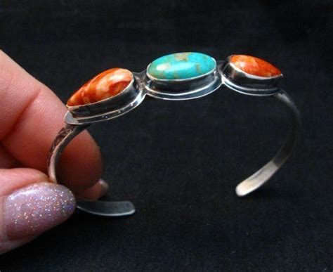 Navajo Indian Turquoise Spiny Oyster Stacker Cuff Bracelet Everett