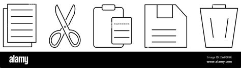 Set Of Copy Paste Cut Save And Delete Icons Vector Illustration
