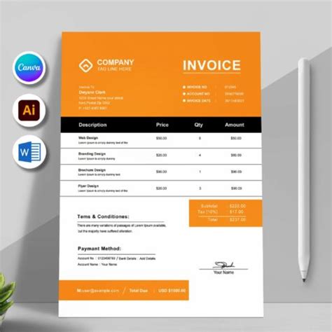 Invoice Template Photoshop WORD MasterBundles