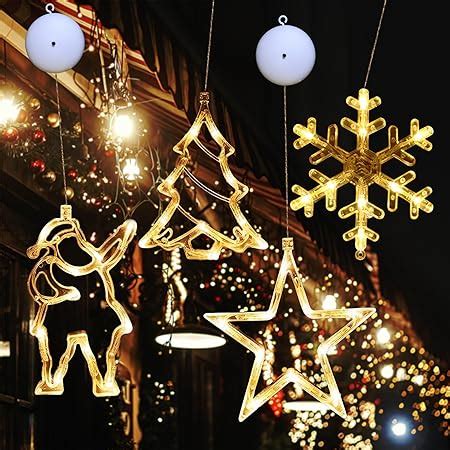 RosyFate Weihnachtsbeleuchtung Fenster 4 X Saugnapf Lichterkette