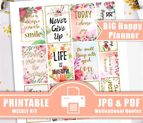 BIG Happy Planner Stickers PRINTABLE Motivational Quotes Full Etsy