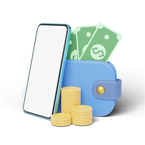 Phone With Stacks Coins Cash Money Into Wallet Floating On Transparent