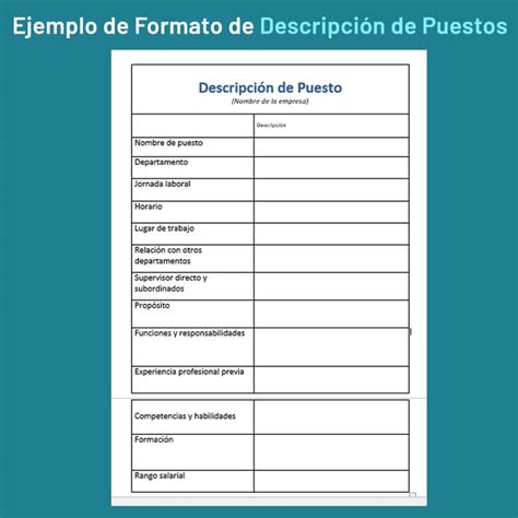 Formato De Descripci N De Puestos De Trabajo Con Ejemplo