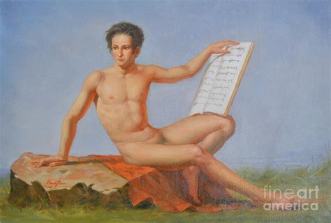 Original Classic Oil Painting Man Body Art Male Nude Painting