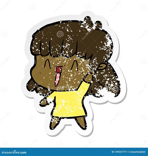 Etiqueta Afligida De Uma Menina Feliz Dos Desenhos Animados Ilustração