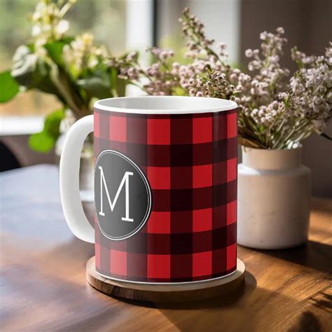 Rustic Red Black Buffalo Plaid Pattern Monogram Coffee Mug Zazzle