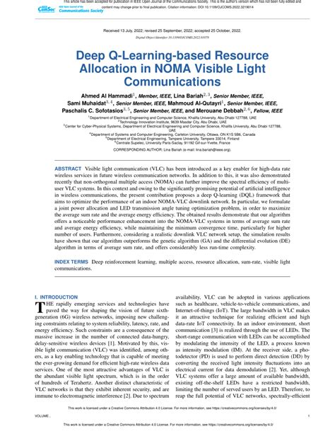 pdf deep q learning based resource allocation in noma visible light communications