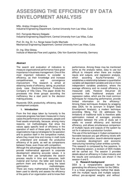 pdf assessing the efficiency by data envelopment analysis