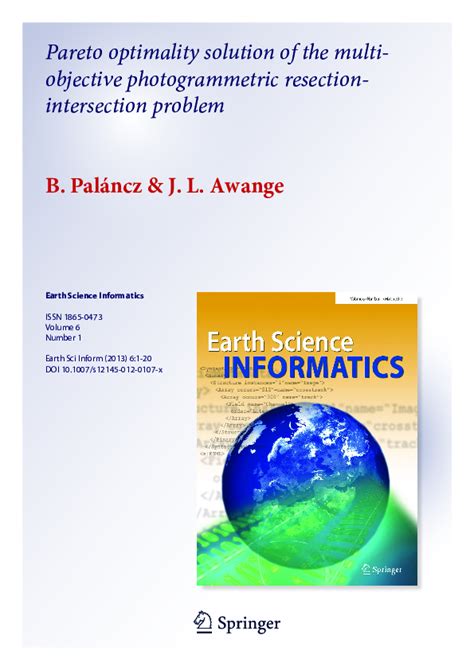 pdf pareto optimality solution of the multi objective photogrammetric resection intersection