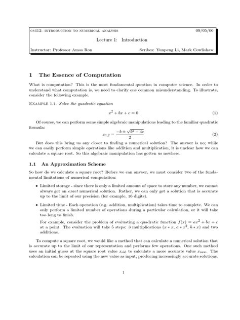 lecture 01 pdf numerical analysis quadratic equation