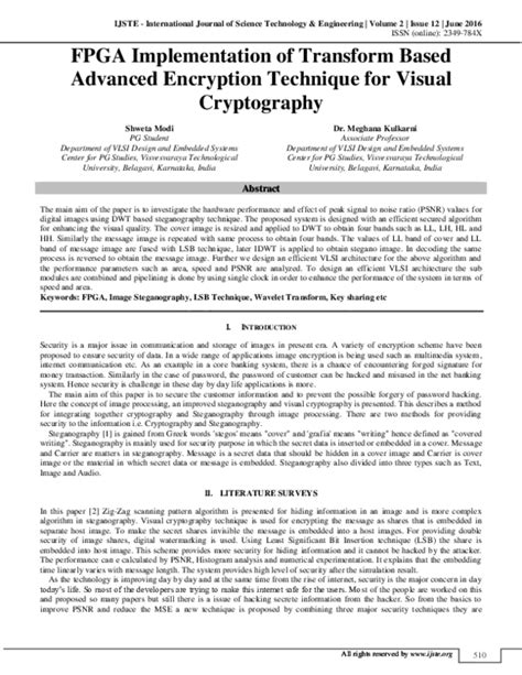 pdf fpga implementation of transform based advanced encryption technique for visual