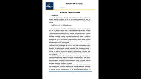 ATIVIDADE EXTENSIONISTA I ROTEIRO DE PESQUISA UNINTER YouTube